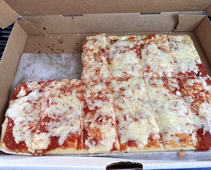 Old Forge-style pizza isn't trying to be anything but itself &ndash; rectangular, cheese-forward, and absolutely perfect for sharing (though you won't want to).