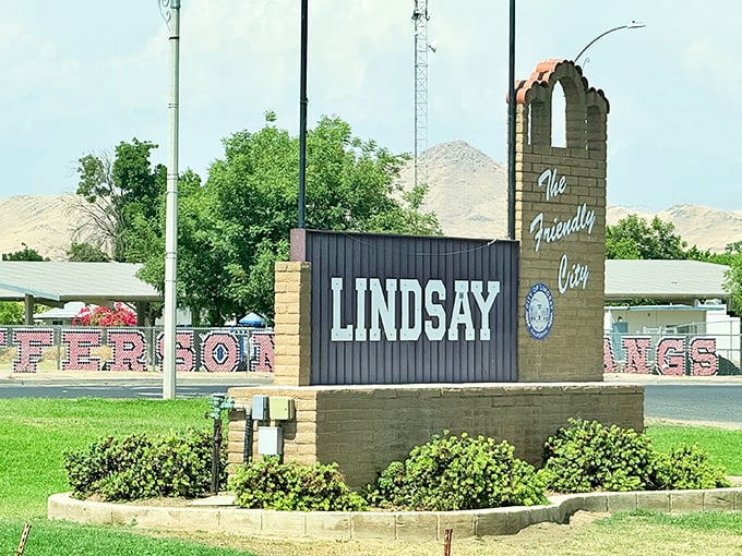 "The Friendly City" indeed &ndash; Lindsay's welcome sign promises small-town warmth in a state often characterized by big-city indifference.