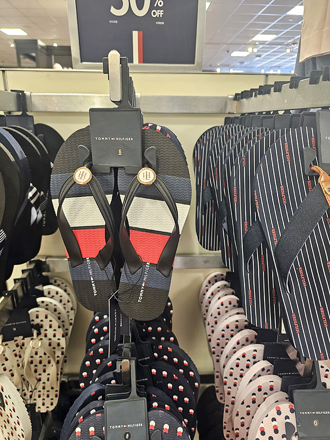 Tommy Hilfiger flip-flops await desert-weary feet&mdash;because nothing says "I'm on vacation" like patriotic footwear with 50% off the retail price.