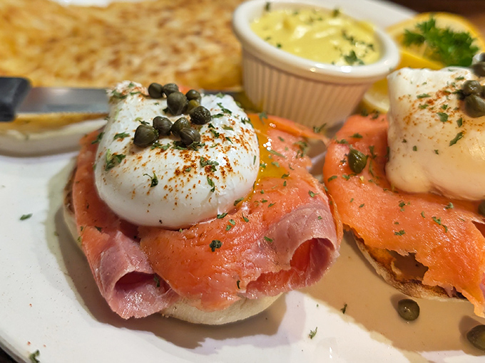 Smoked salmon and poached eggs crowned with capers&mdash;proof that breakfast can be both sophisticated and deeply satisfying at the same time.