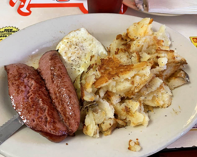 Breakfast sausage and hash browns with that perfect crispy-to-soft ratio&mdash;the kind that makes you wonder why you ever cook at home.