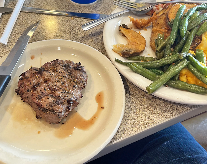 A perfectly seasoned steak alongside colorful vegetables proves The Hill isn't just about seafood. This is honest food done right.