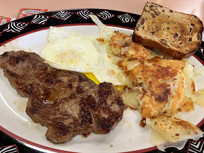 This steak and eggs combo proves that sometimes the simplest pleasures deliver the most extraordinary morning satisfaction.