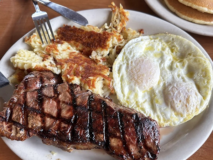 When breakfast goes bold &ndash; a perfectly grilled steak with eggs and hash browns that would make Ron Swanson weep with joy.