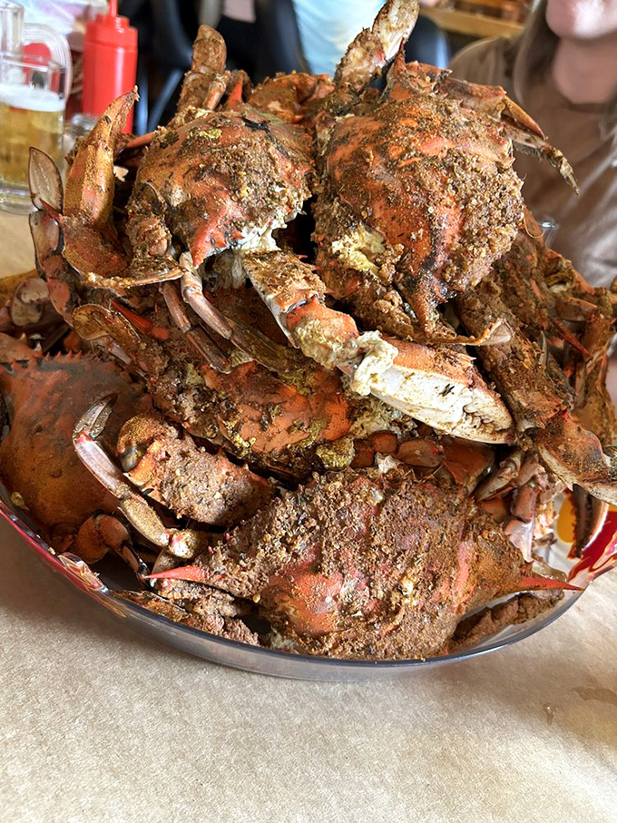 Seafood doesn't get more gloriously messy than this mountain of seasoned steamed crabs. Your hands will smell like Old Bay for days&mdash;and you'll love it.