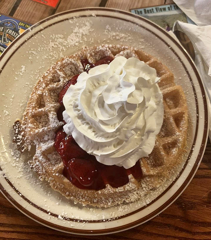 This Belgian waffle doesn't just wear its strawberries and cream&mdash;it flaunts them like a Hollywood starlet on the red carpet.