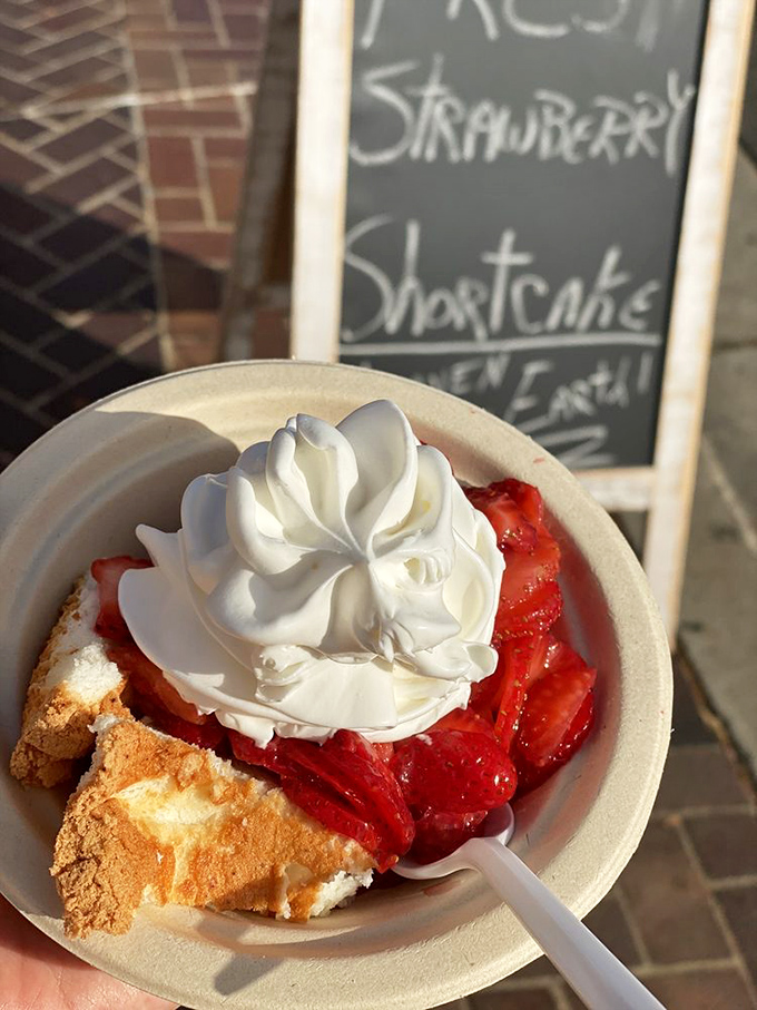Strawberry shortcake that looks like it stepped off a Norman Rockwell painting into reality.