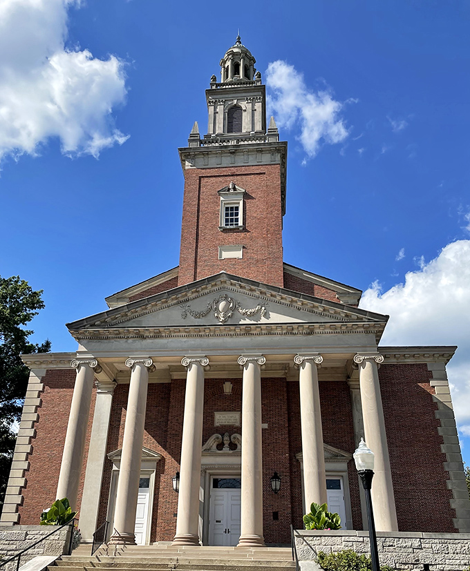 Swasey Chapel stands like Denison University's architectural exclamation point. Its towering columns and brick facade have witnessed countless student epiphanies and parental tears.