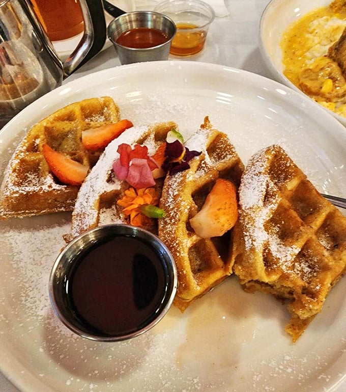 These sweet potato waffles don't just sit on the plate&mdash;they perform. The powdered sugar dusting is like morning snow on delicious terrain.