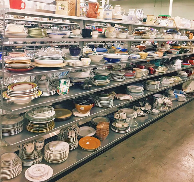 Dish-covery zone! Grandma's china patterns mingle with retro diner plates in this tableware time machine. Mix-and-match has never been so tempting.