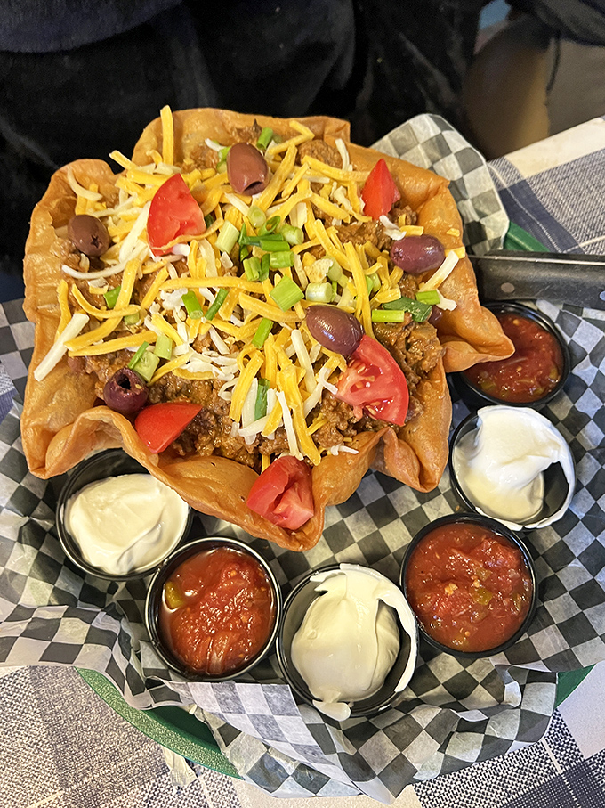 This taco salad could feed a small village, or one very happy person with excellent life priorities.
