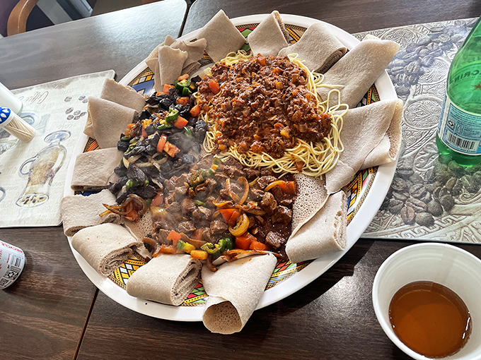 Spaghetti meets Ethiopian spices in this cultural crossroads of a dish, where Italy and East Africa create a delicious diplomatic agreement.