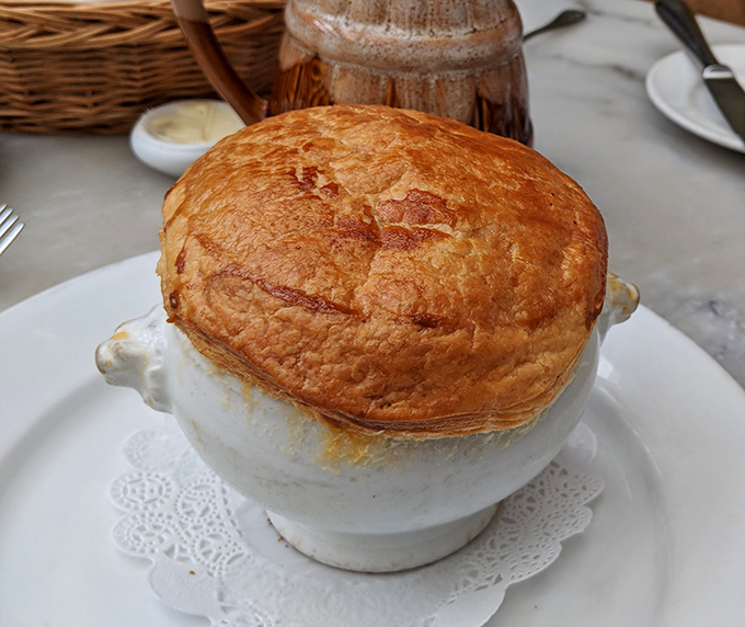 5. tomato soupNot your childhood tomato soup! This golden-crowned beauty arrives with a puff pastry hat that, when broken, releases aromas that transport you straight to a French countryside kitchen.