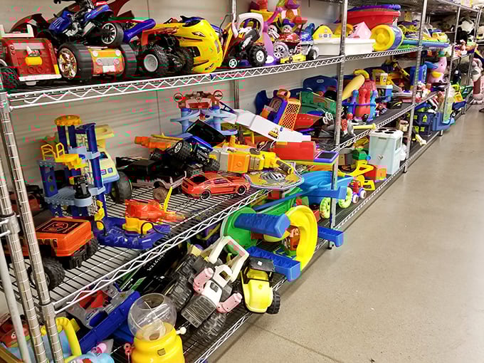 Toy paradise where childhood dreams come in plastic fantastic form. One person's outgrown fire truck is another child's new obsession.