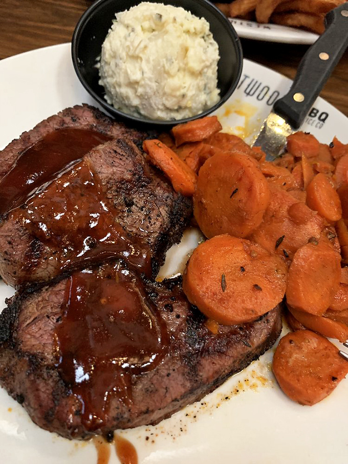 Tri-tip perfection paired with glazed carrots and creamy potatoes &ndash; comfort food that could convert vegetarians nationwide.