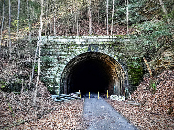 This isn't the entrance to Narnia, but it's close. The historic Rockland Tunnel stands as a monument to engineering ambition, now embraced by the surrounding wilderness. 