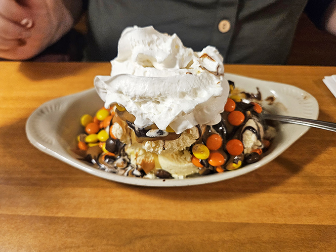 Reese's Pieces and whipped cream crowning vanilla ice cream&mdash;proof that sometimes the most beautiful things in life come in simple packages.