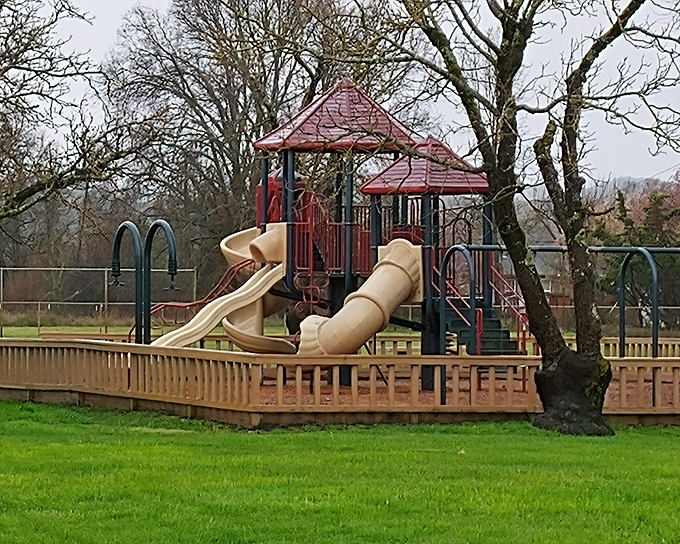 The local playground waits patiently for weekend warriors under four feet tall &ndash; jungle gym diplomacy at its finest.