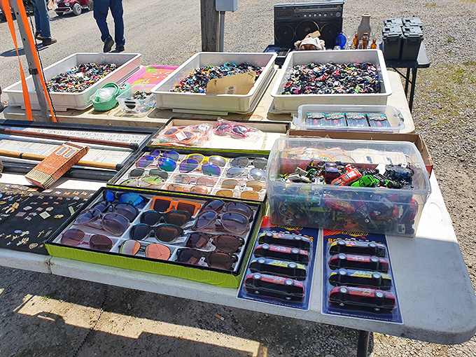 Treasure hunting paradise&mdash;where sunglasses, jewelry, and colorful trinkets create a kaleidoscope of possibilities for the patient browser.