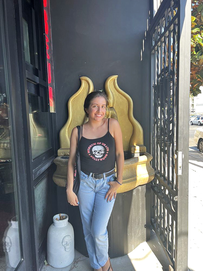The entrance fountain provides a popular photo spot for visitors brave enough to commemorate their journey into the macabre.