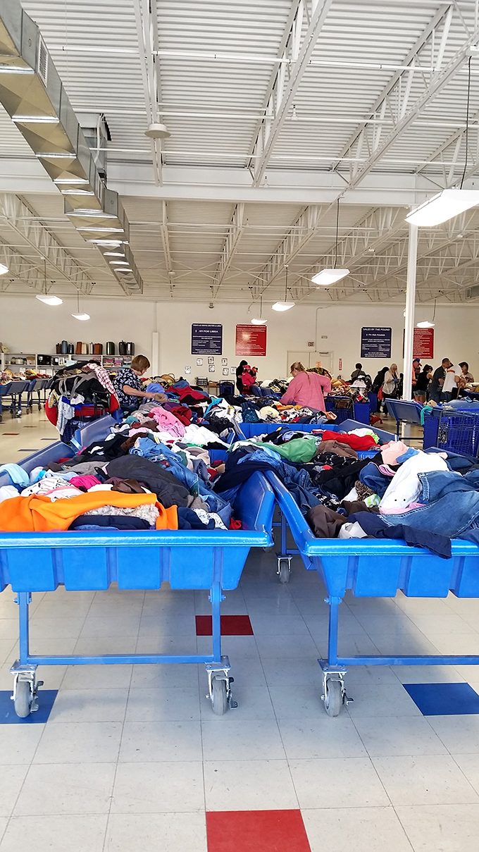 A kaleidoscope of previously-loved clothing awaits new adventures. Like archaeological digs where instead of dinosaur bones, you might unearth a pristine cashmere sweater.