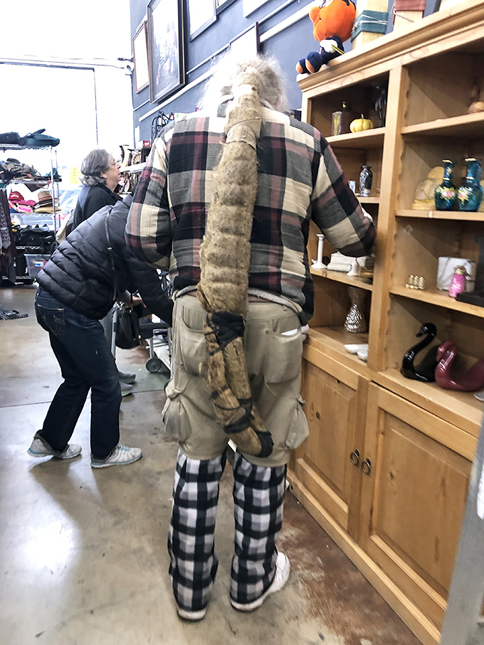 Shoppers browse through meticulously arranged departments where plaid patterns and wooden furniture create that perfect "I found it!" moment.