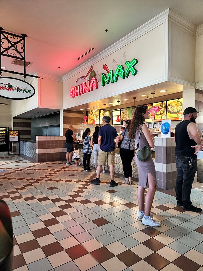 The universal language of mall food court lines: that shuffle-step dance we all do while mentally rehearsing our order.
