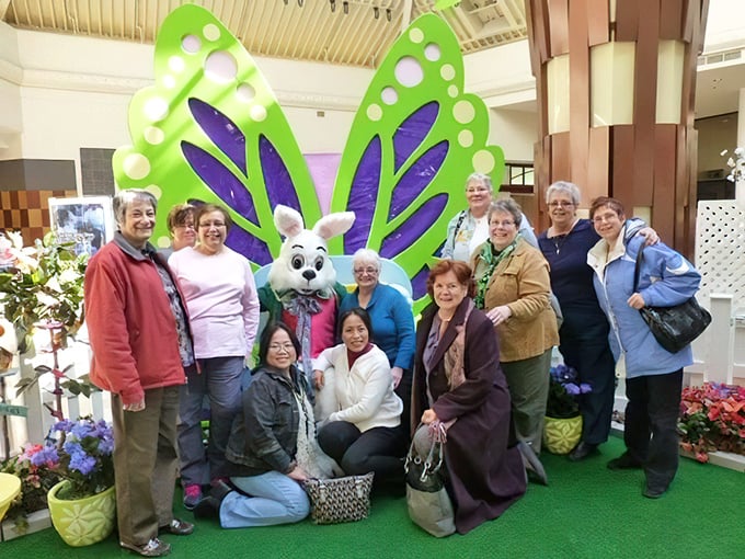 Community outings keep the social calendar full. Nothing says "we're young at heart" quite like a group photo with the Easter Bunny at age 75.