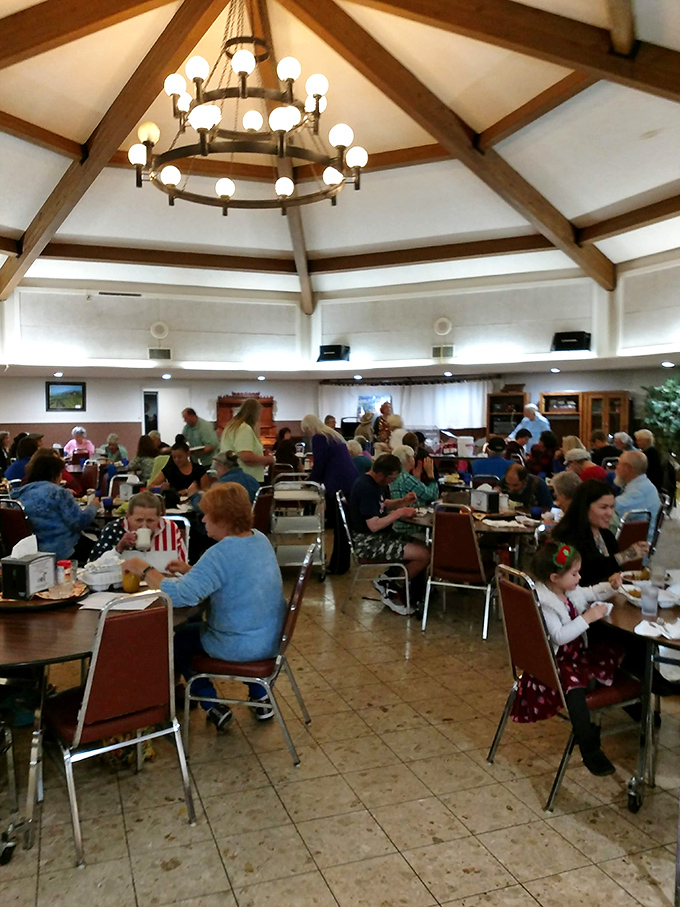 The dining area buzzes with conversation and connection, proving that the best bargain at any senior center is the company.