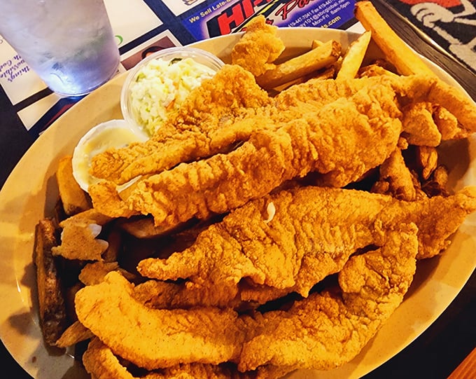 Golden perfection on a plate. These walleye strips are what fish dreams are made of&mdash;crispy exterior giving way to flaky, tender fish that practically melts on your tongue.