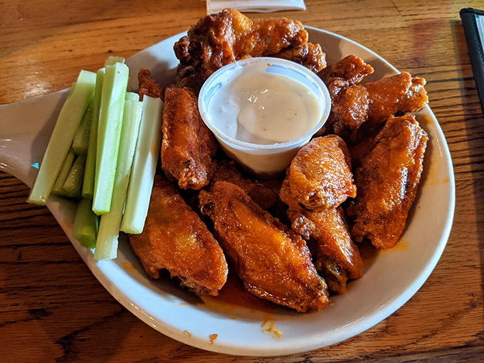 The wings arrives with all the fixings, proving that some classics never go out of style or flavor.