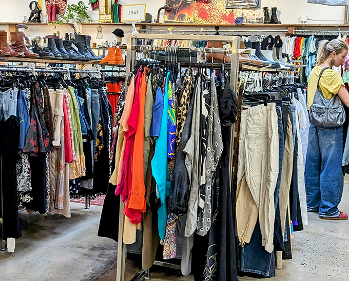 The women's section could double as a time machine. From bell bottoms to shoulder pads, every fashion era awaits its comeback moment.