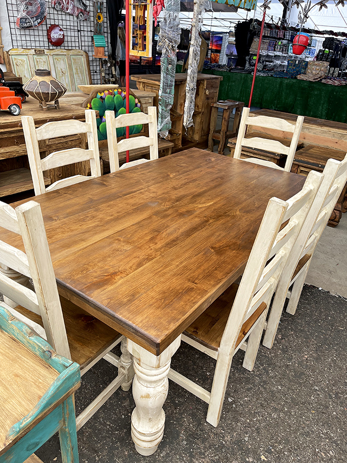 This rustic dining set isn't just furniture; it's the future backdrop to your family's most memorable meals and midnight conversations.