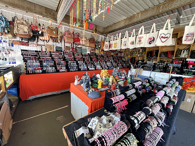 Accessory nirvana where bracelets, necklaces, and handbags compete for attention. One woman's "too much" is another's "just getting started."