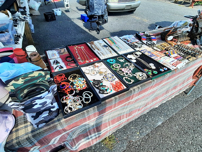 Jewelry displays that would make a pirate's treasure chest look understocked. Each tray tells a different style story.