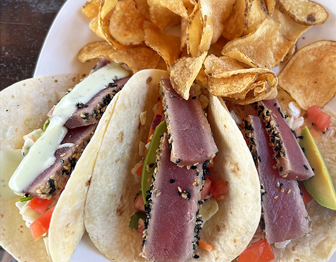 These ahi tuna tacos aren't just lunch; they're edible art with a perfect sear that would make Picasso jealous.