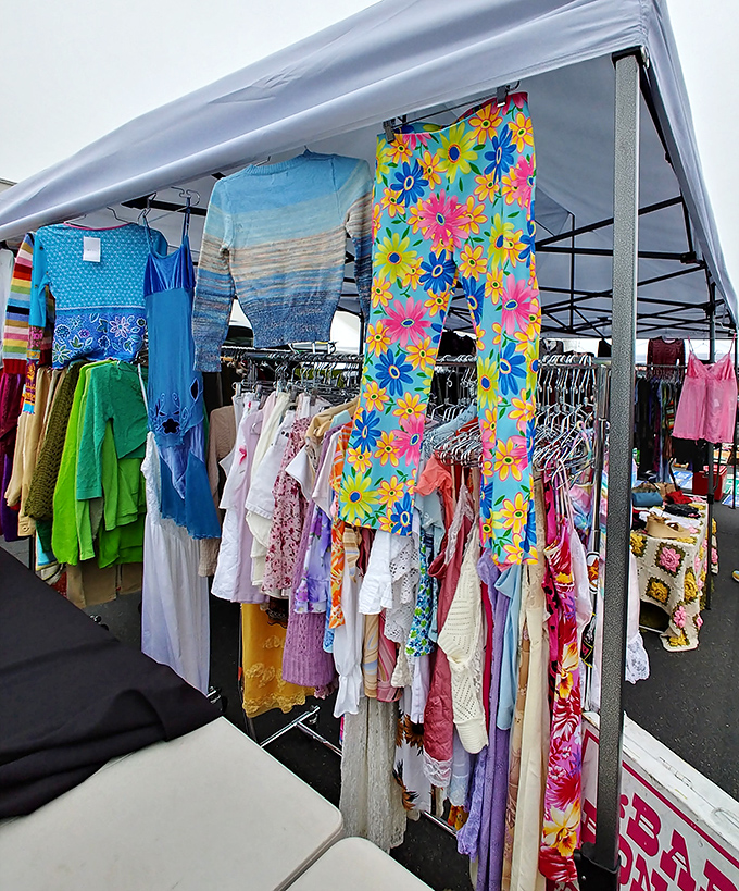 A kaleidoscope of vintage fashion awaits, with those flower-power pants stealing the show like it's Woodstock all over again.