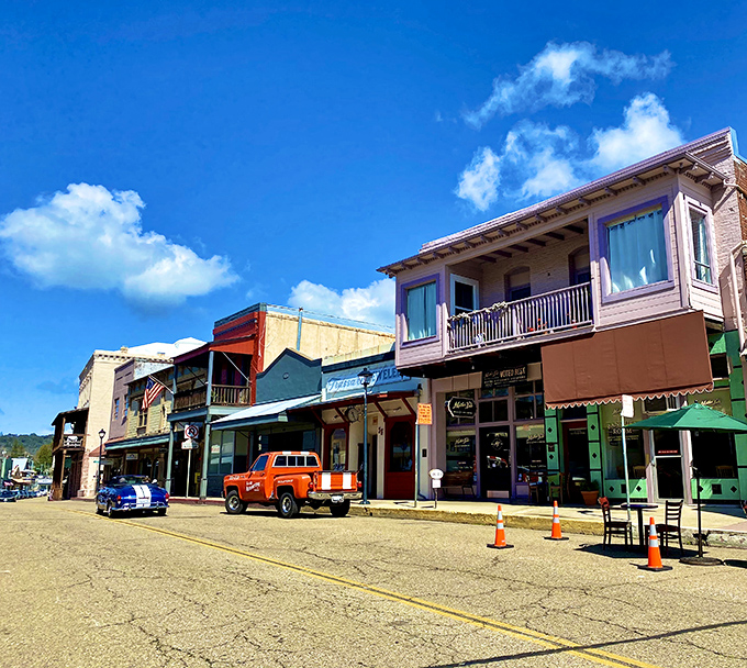 Vibrant buildings in sunset hues create Jackson's postcard-perfect downtown. That vintage truck isn't a prop&mdash;it's someone's daily driver!