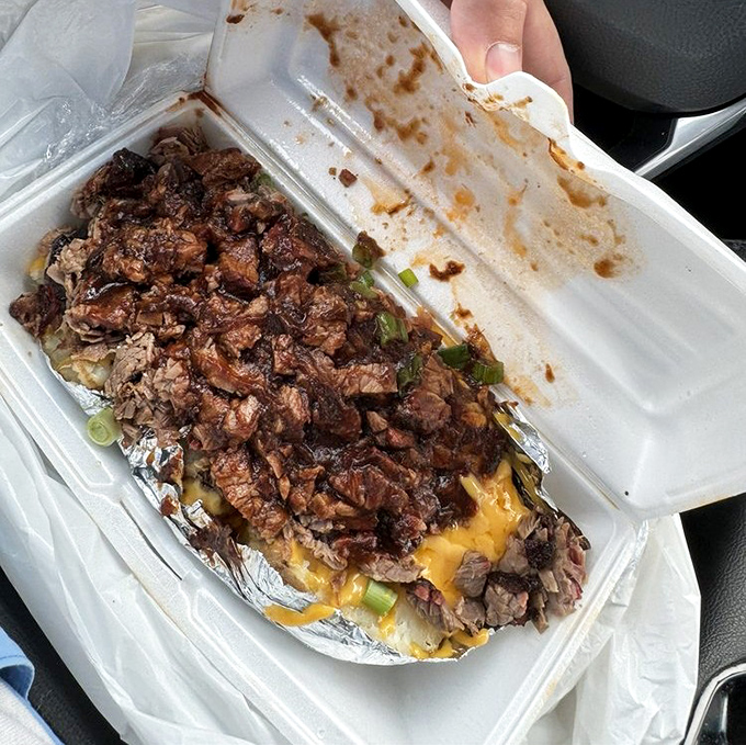 The loaded baked potato&mdash;where chopped brisket finds its perfect home atop melted cheese. Comfort food having a promotion party.