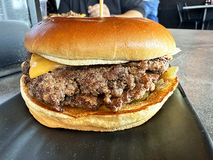 Behold the star of the show &ndash; a burger patty with the perfect sear and just enough cheese to make you contemplate a second order.