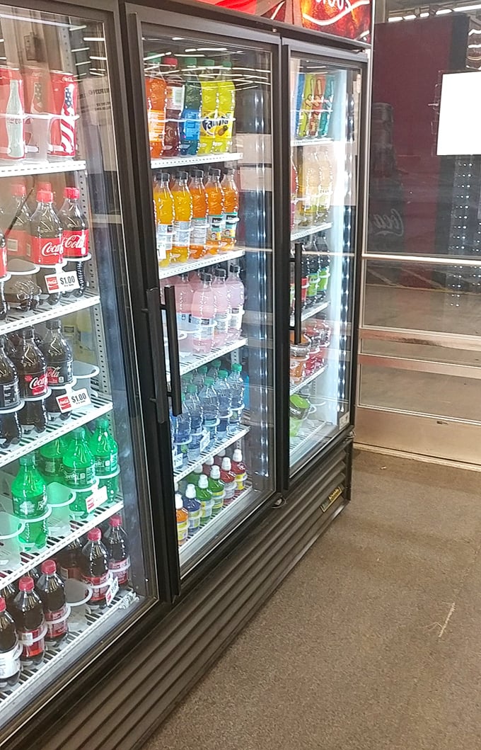 The refrigerated section proves that even your beverage cravings can be satisfied without liquidating your assets. Hydration without financial dehydration!