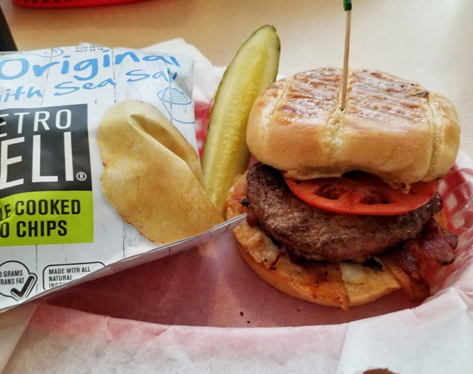 This burger doesn't just satisfy hunger&mdash;it conquers it. Nestled on a toasted bun with a pickle standing guard, it's the cavalry your appetite called for.