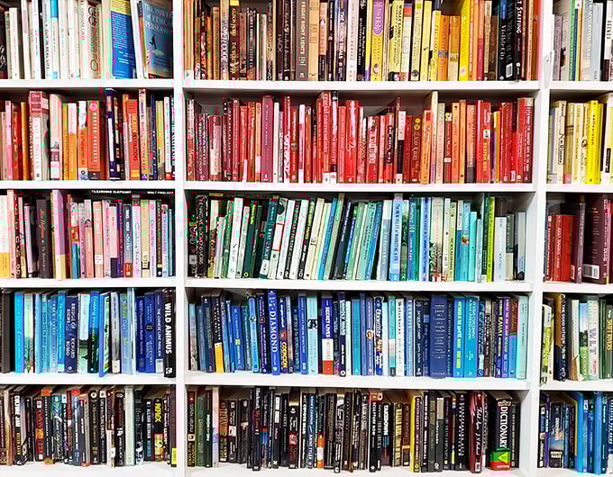 Color-coded literary bliss for bookworms on a budget. Find everything from dog-eared classics to last year's bestsellers waiting for their next reader.