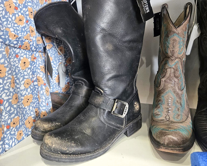 These boots weren't made for sitting in closets. From rugged leather motorcycle styles to embroidered western kicks, footwear finds new life here.