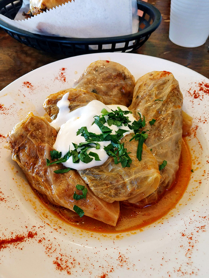 These cabbage rolls aren't your grandmother's recipe (unless she's from Georgia)&mdash;each one a perfect package of flavor topped with fresh herbs.