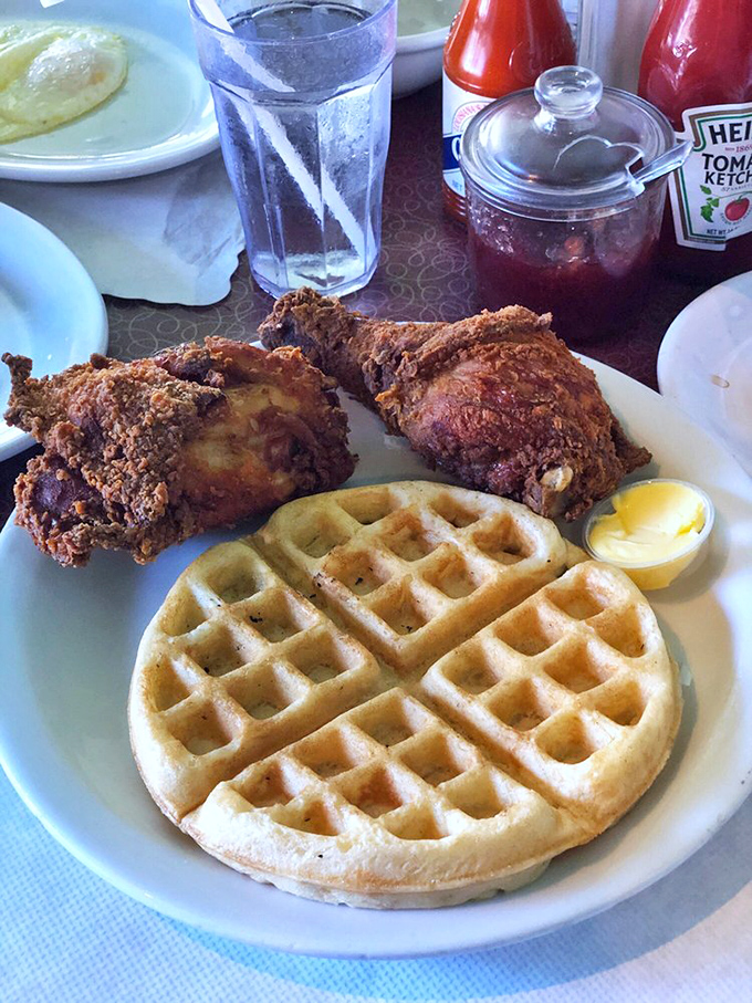 The chicken and waffle combo here isn't trendy&mdash;it's timeless. That perfect marriage of savory and sweet that makes breakfast feel like a celebration.