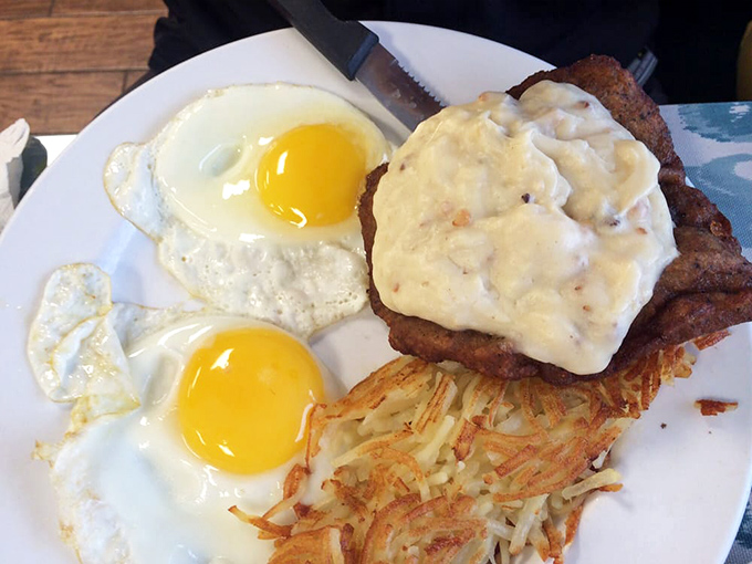 When chicken fried steak meets country gravy, angels sing and your diet plans quietly excuse themselves from the table.
