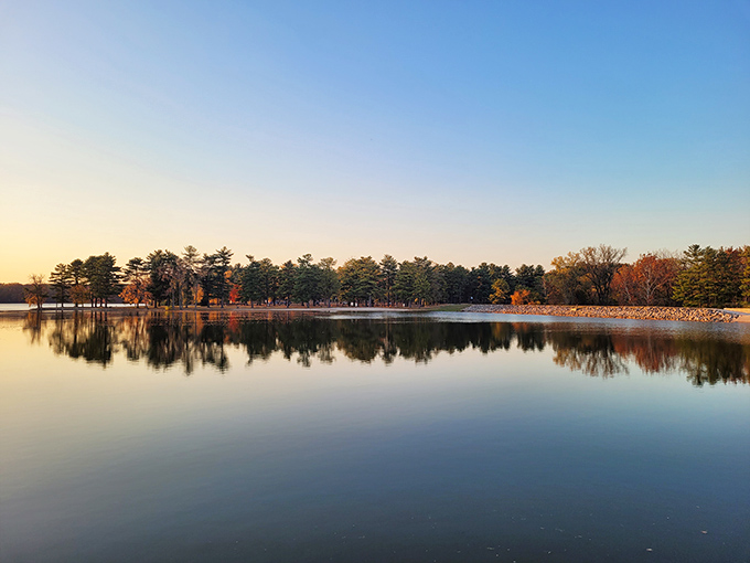 Sunrise perfection that no filter could improve. The still waters and silhouetted trees create nature's own masterpiece worth waking up early for.
