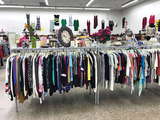 Rack after glorious rack of potential style upgrades. Each hanger holds someone's past fashion choice waiting to become your signature look.