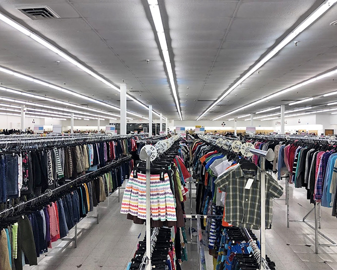 The clothing section offers a time-traveling fashion experience—from yesterday's trends to tomorrow's vintage finds, all waiting for their second act.